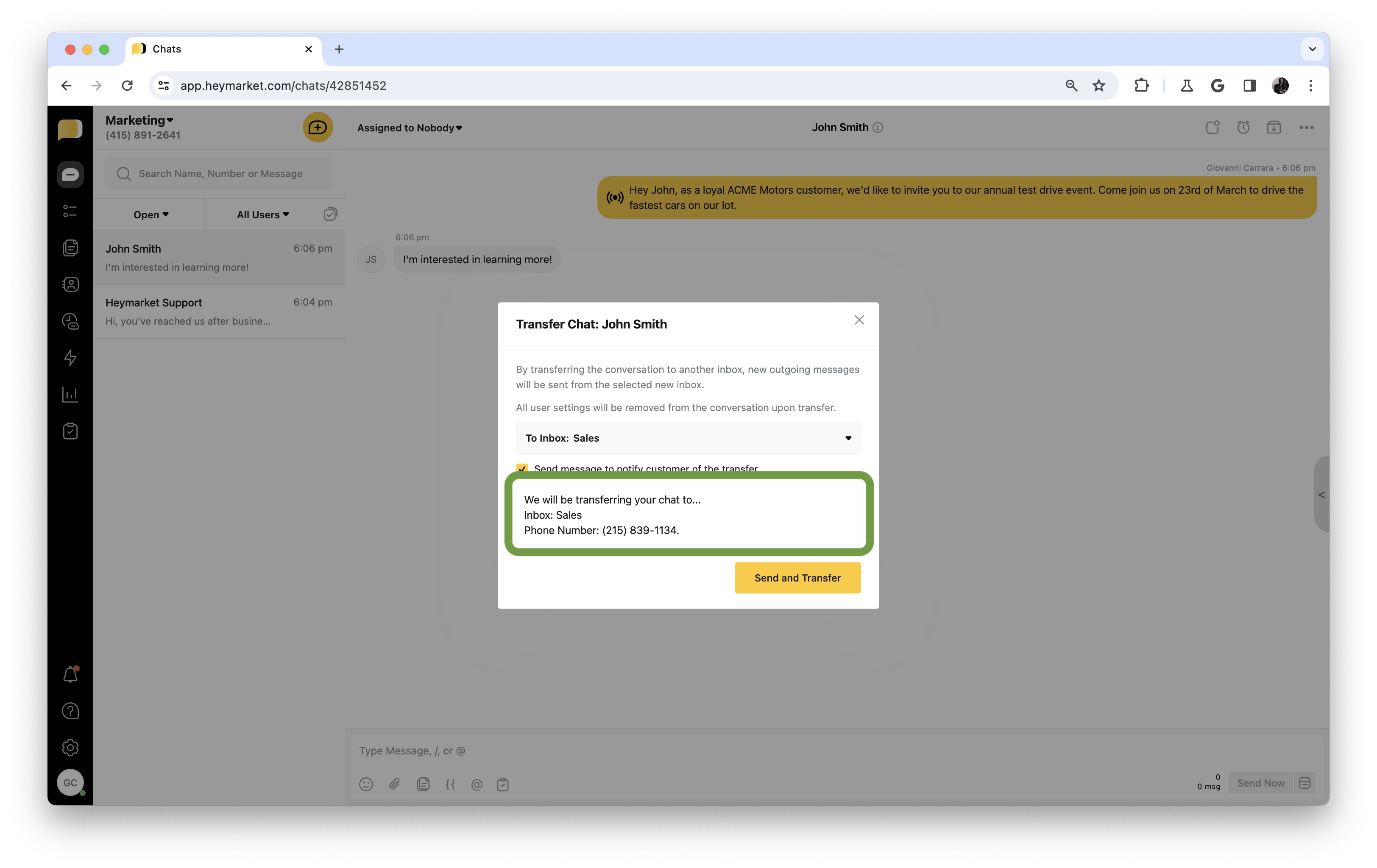 Chat Transfer – Heymarket