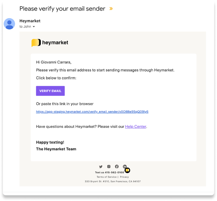 Email Configuration – Heymarket