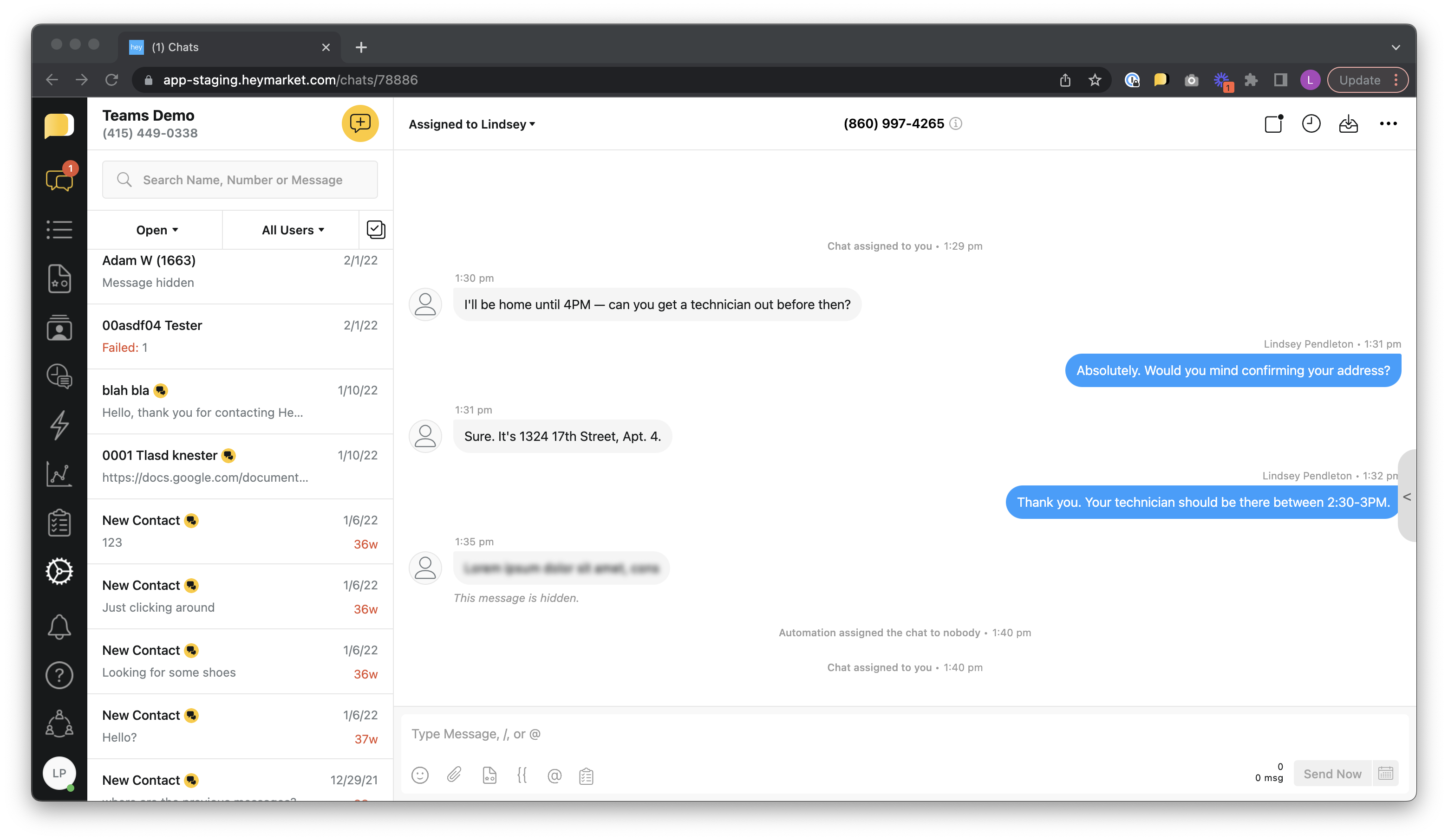 Hide Unhide Message Heymarket
