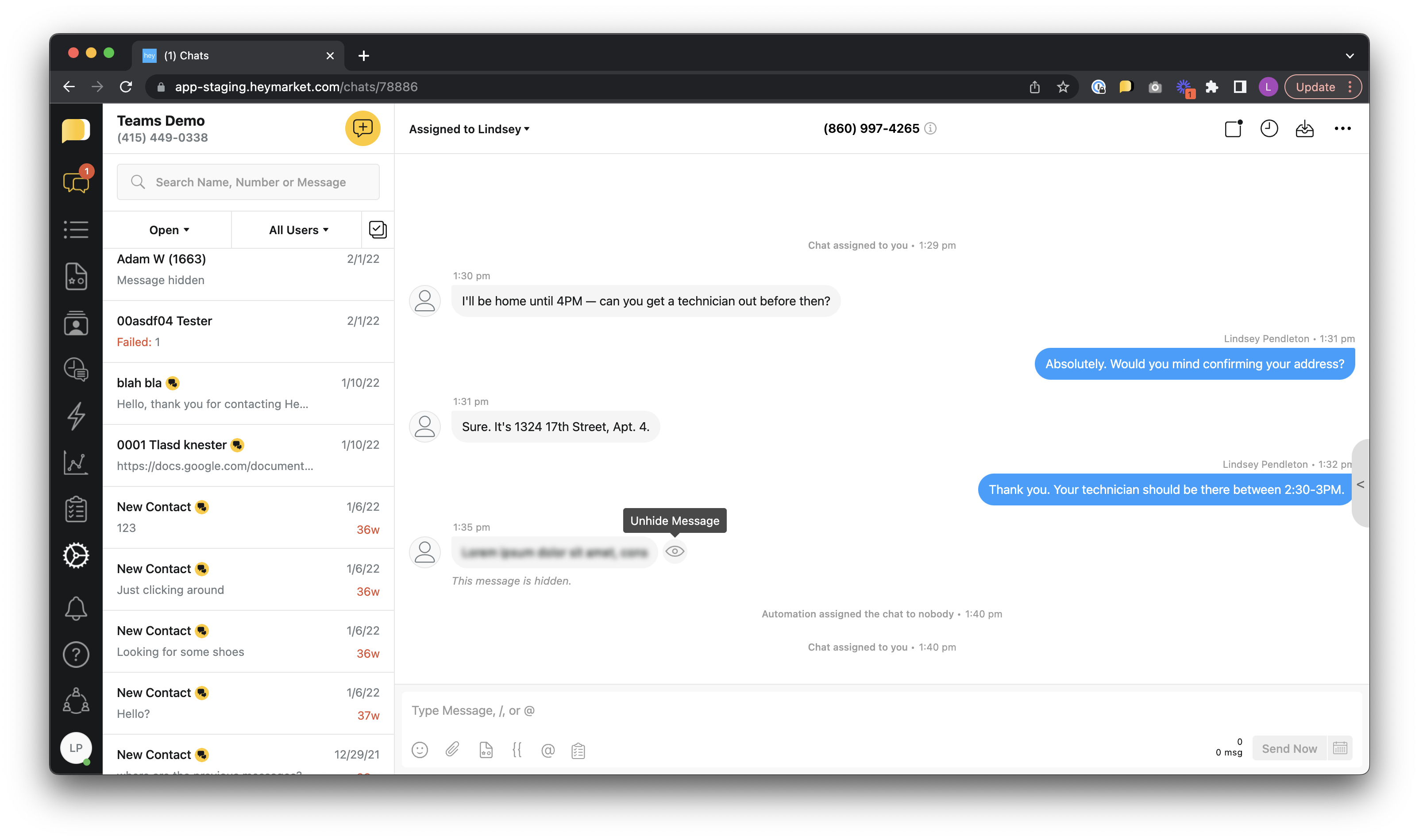 Hide Unhide Message Heymarket